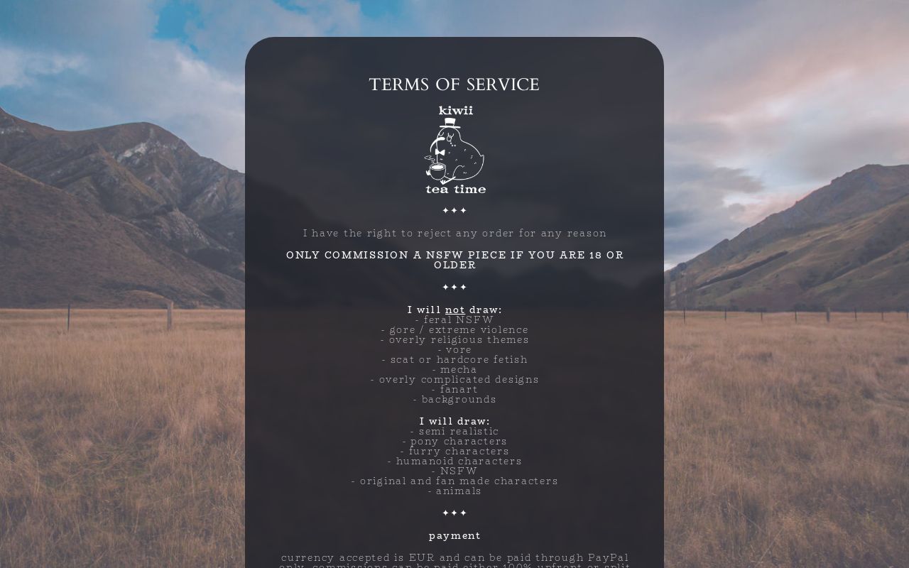 terms of service for Jess' commission work